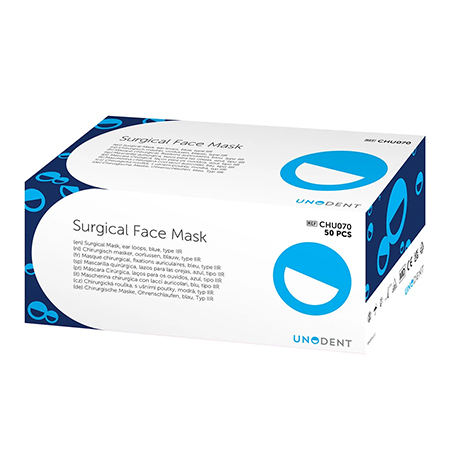 MASK FACE TYPE IIR 3 PLY (UNODENT) EAR LOOPED BLUE X 50 - Podiatry Products